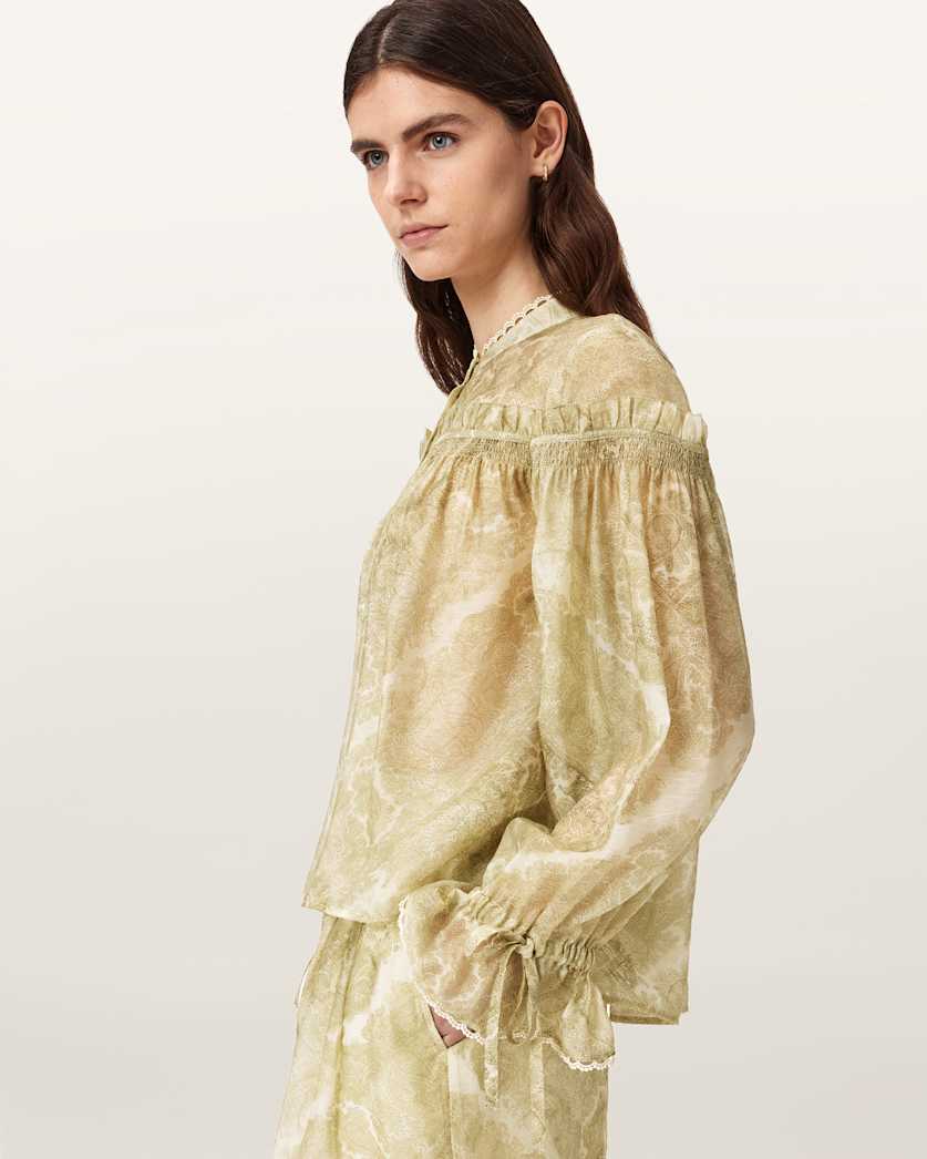 Delphine Relaxed Fit Gathered Shirt JOANNE GOLD GREEN | ALLSAINTS US